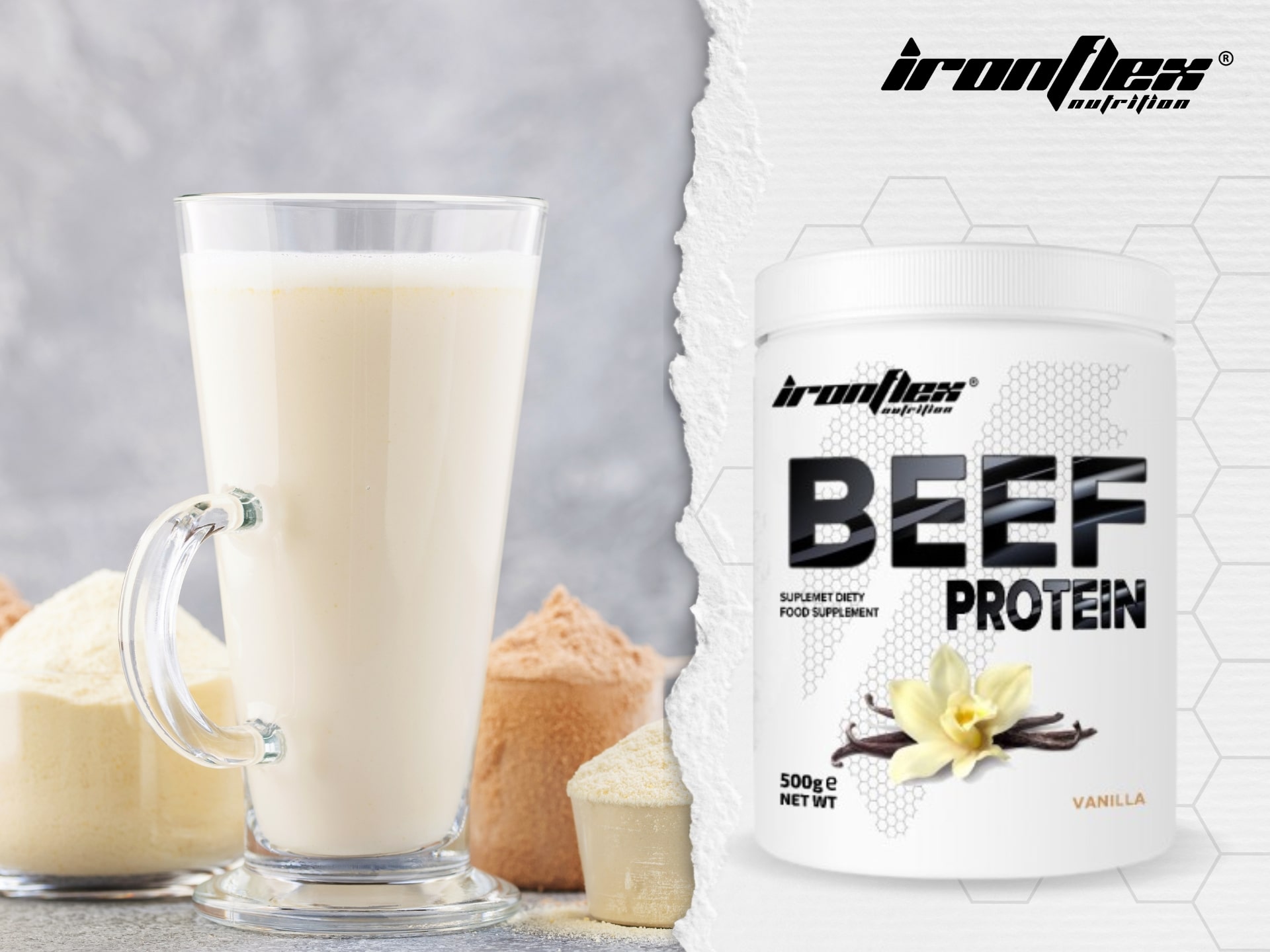 ⚡ Beef Protein- 500g - IronFlex - Prix, dosage, avis - magasin MusclePower